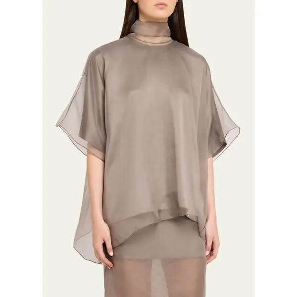 Brandon Maxwell Cali Scarf-neck Silk Organza Blouse