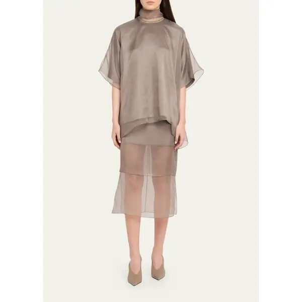 Brandon Maxwell Cali Scarf-neck Silk Organza Blouse