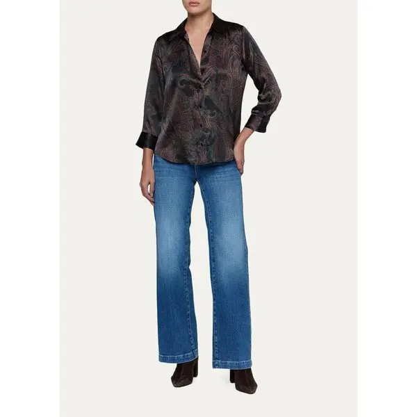 L'Agence Dani Paisley Silk 3/4 Sleeve Blouse - Midnight