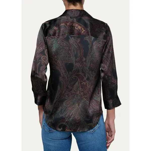L'Agence Dani Paisley Silk 3/4 Sleeve Blouse - Midnight
