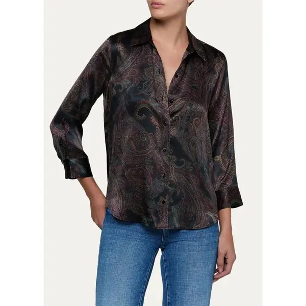 L'Agence Dani Paisley Silk 3/4 Sleeve Blouse - Midnight