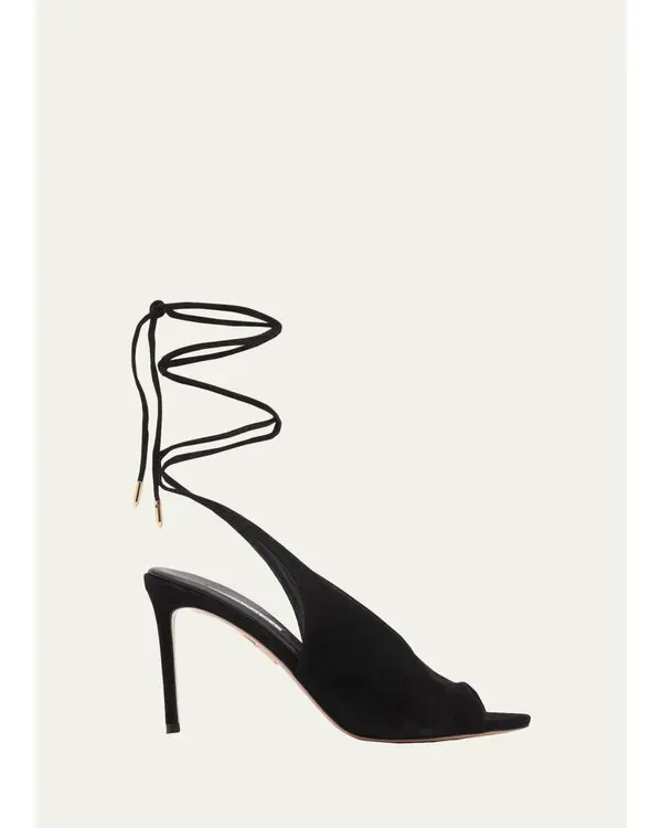 AQUAZZURA 85mm Lisa Suede Lace-up Sandals - Black