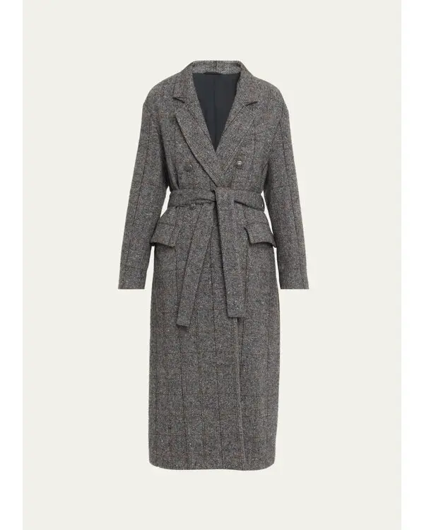 Brunello Cucinelli Macrocheck Alpaca Long Coat