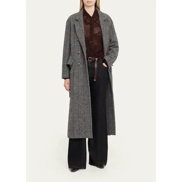 Brunello Cucinelli Macrocheck Alpaca Long Coat