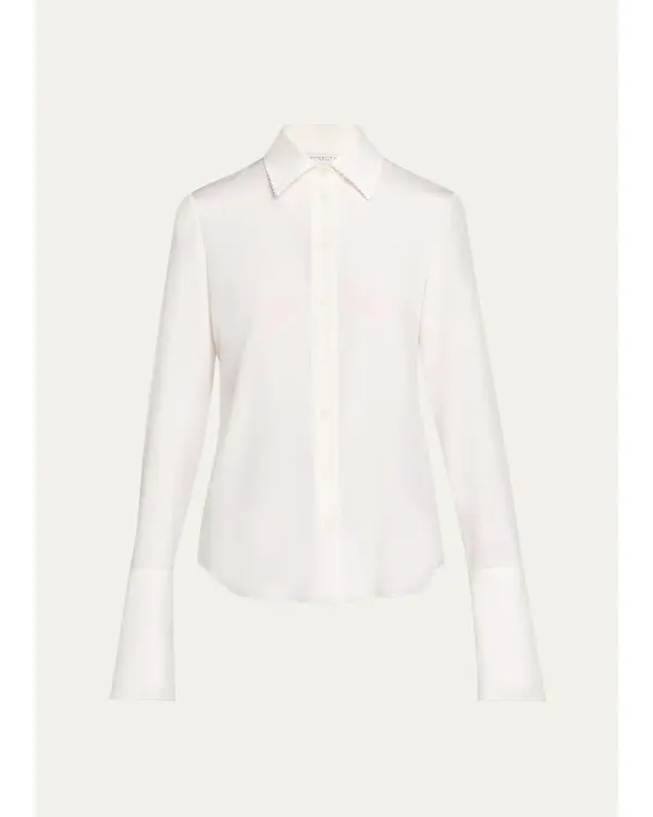 Lafayette 148 New York Lace-trim Organic Silk Georgette Blouse - Cloud