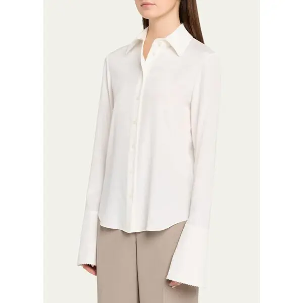 Lafayette 148 New York Lace-trim Organic Silk Georgette Blouse