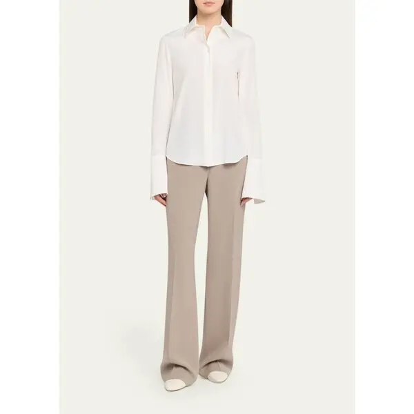 Lafayette 148 New York Lace-trim Organic Silk Georgette Blouse