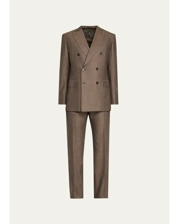 Brioni Tonal Stripe Herringbone Double-breasted Suit