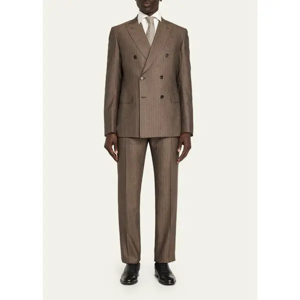 Brioni Tonal Stripe Herringbone Double-breasted Suit