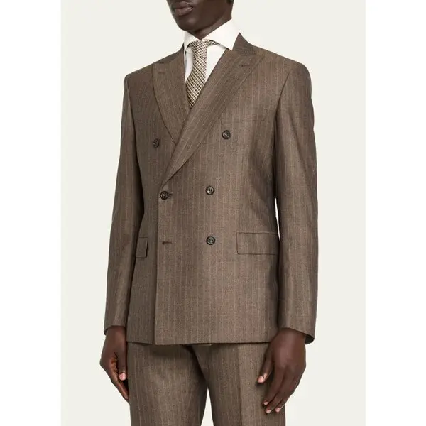 Brioni Tonal Stripe Herringbone Double-breasted Suit