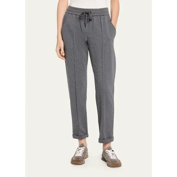 Brunello Cucinelli Monili-trim Cotton Fleece Tapered-leg Ankle Track Pants - Dark Grey