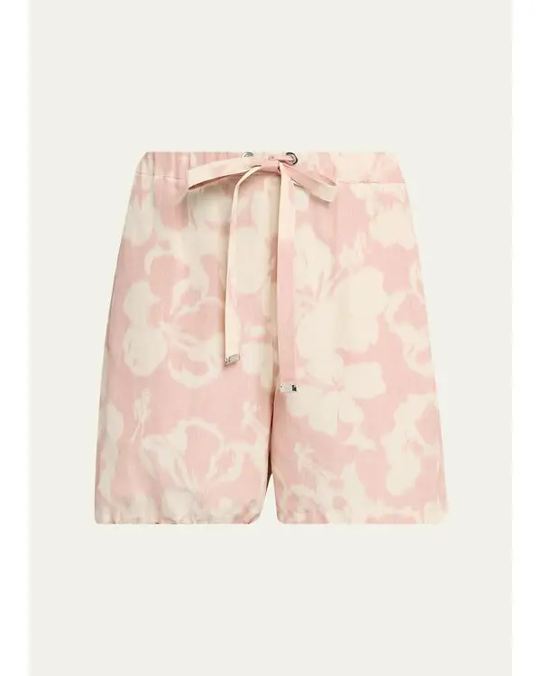 Moncler Floral-print Drawstring Shorts - Pastel Pink