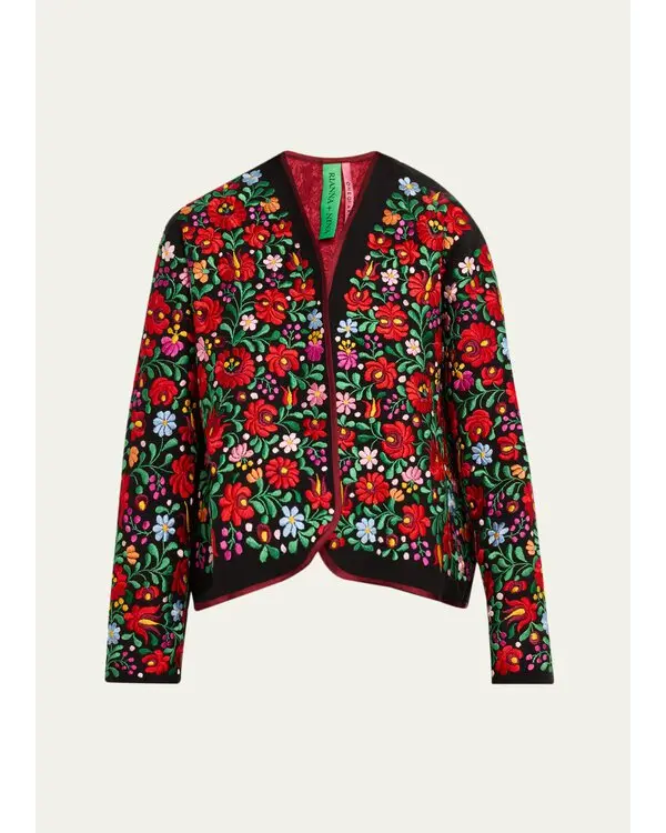 Rianna + Nina Floral Embroidered Mini Blouson Jacket - Multi