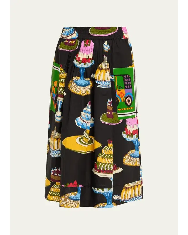 Rianna + Nina Printed Pocket Pleated Midi Pull-on Skirt