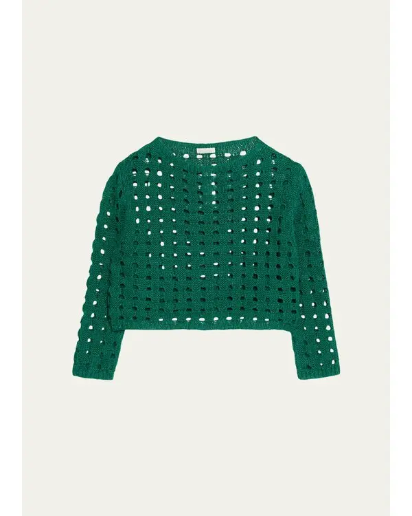 Lafayette 148 New York Linen-silk Chainette Basket Stitch Sweater - Grass
