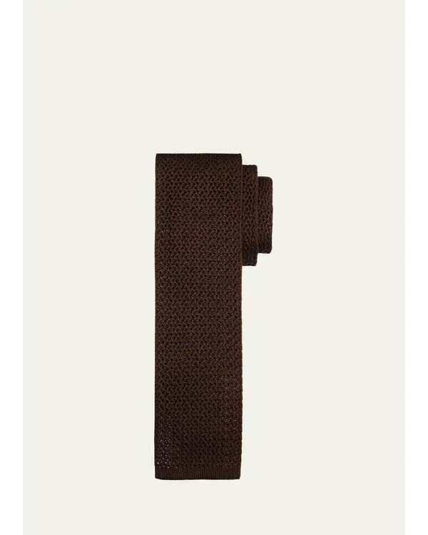 Brioni Silk Tricot Tie - Coffee