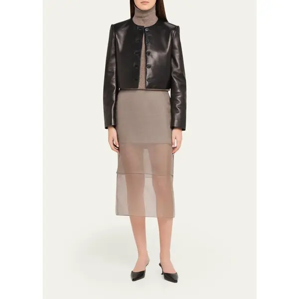 Brandon Maxwell Ryder Leather Cropped Box Jacket