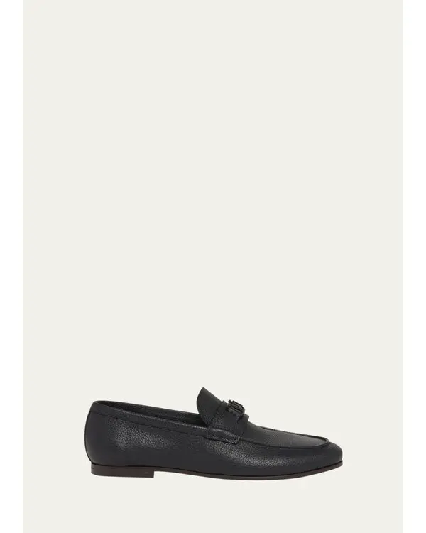 Valentino Garavani V-logo Grained Leather Loafers - Nero