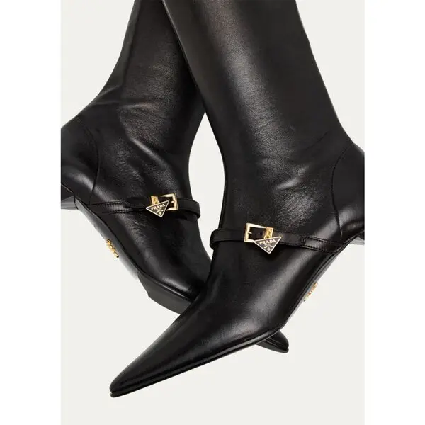 Prada 55mm Leather Knee-high Buckle Boots