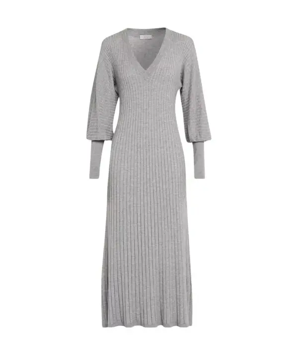 Brunello Cucinelli Sparkle Cashmere Rib Long-sleeve Midi Dress - Grey