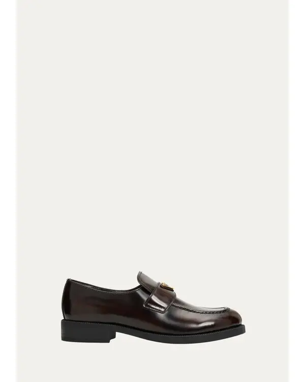 Prada Triangle Logo Spazzolato Leather Loafers