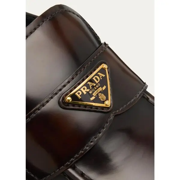 Prada Triangle Logo Spazzolato Leather Loafers