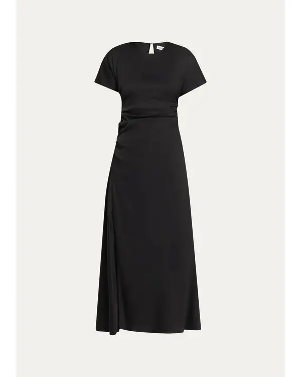 Simkhai Marabella Ruched Satin Midi Dress - Black