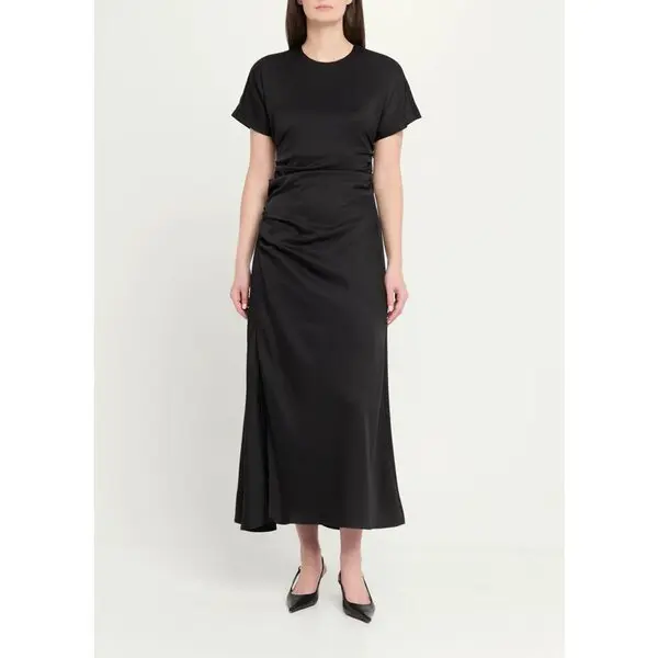 Simkhai Marabella Ruched Satin Midi Dress - Black