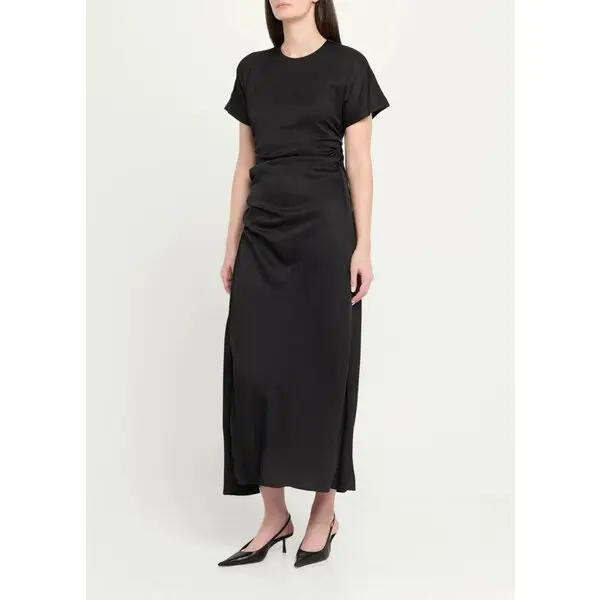 Simkhai Marabella Ruched Satin Midi Dress - Black