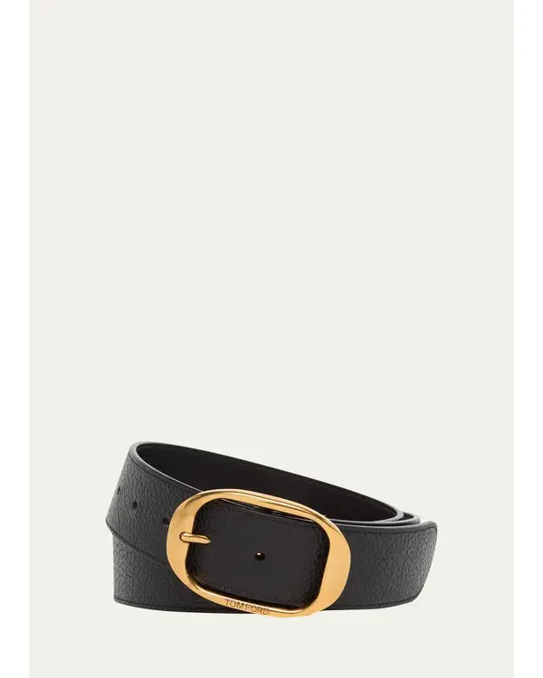 TOM FORD Grained Leather Oval-buckle Belt