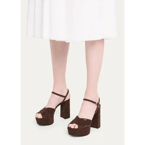 Prada 115mm Suede Crisscross Platform Sandals