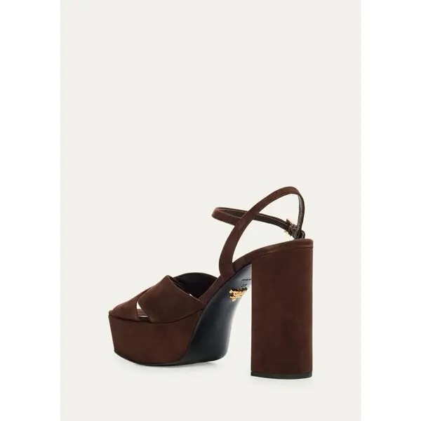 Prada 115mm Suede Crisscross Platform Sandals
