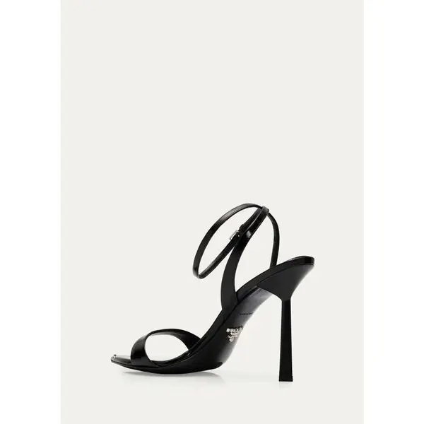 Prada 100mm Triangle Logo Leather Ankle-strap Sandals