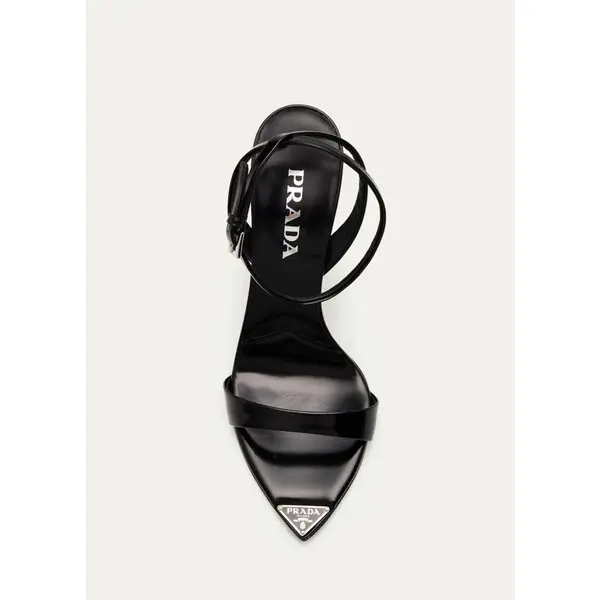 Prada 100mm Triangle Logo Leather Ankle-strap Sandals