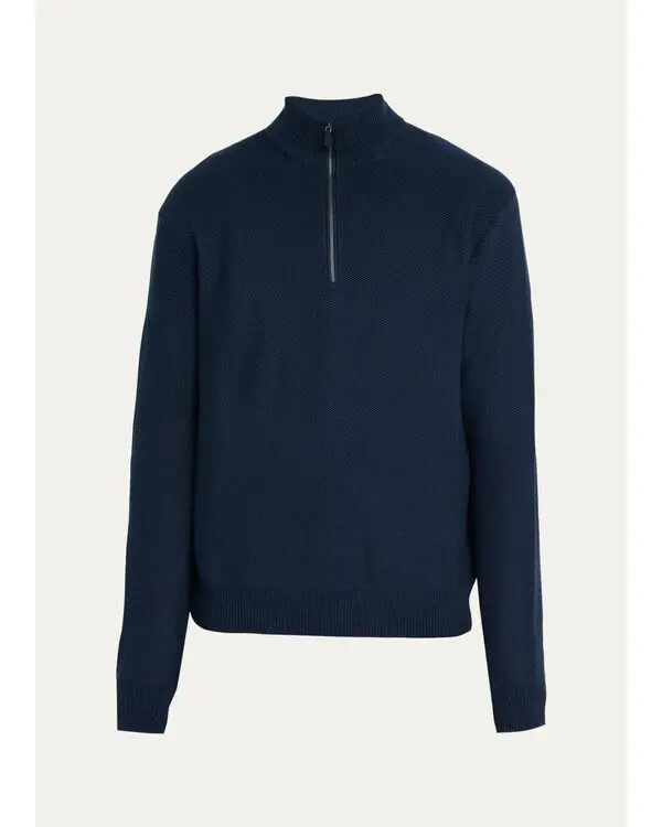 Ralph Lauren Purple Label Honeycomb Silk-blend Quarter-zip Sweater - Blue