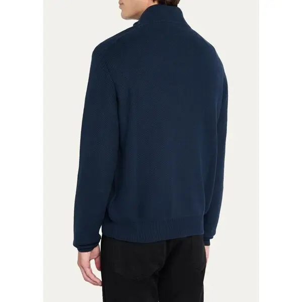 Ralph Lauren Purple Label Honeycomb Silk-blend Quarter-zip Sweater - Blue