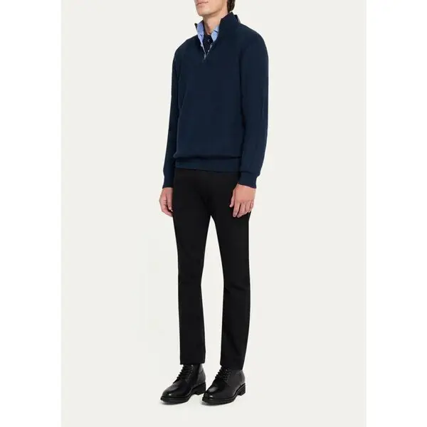 Ralph Lauren Purple Label Honeycomb Silk-blend Quarter-zip Sweater - Blue