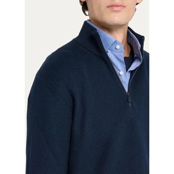 Ralph Lauren Purple Label Honeycomb Silk-blend Quarter-zip Sweater - Blue