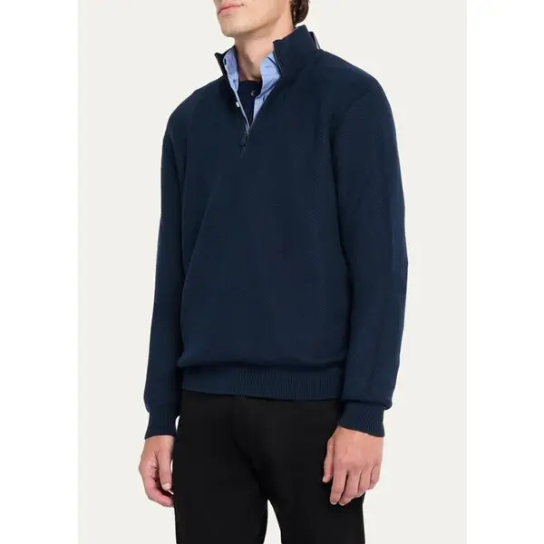 Ralph Lauren Purple Label Honeycomb Silk-blend Quarter-zip Sweater - Blue