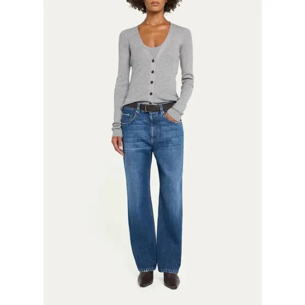Brunello Cucinelli Sparkle Cashmere Rib V-neck Cardigan