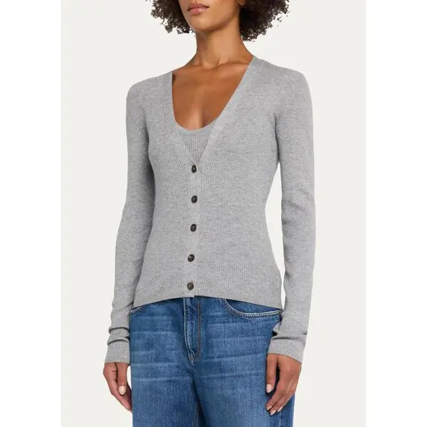 Brunello Cucinelli Sparkle Cashmere Rib V-neck Cardigan