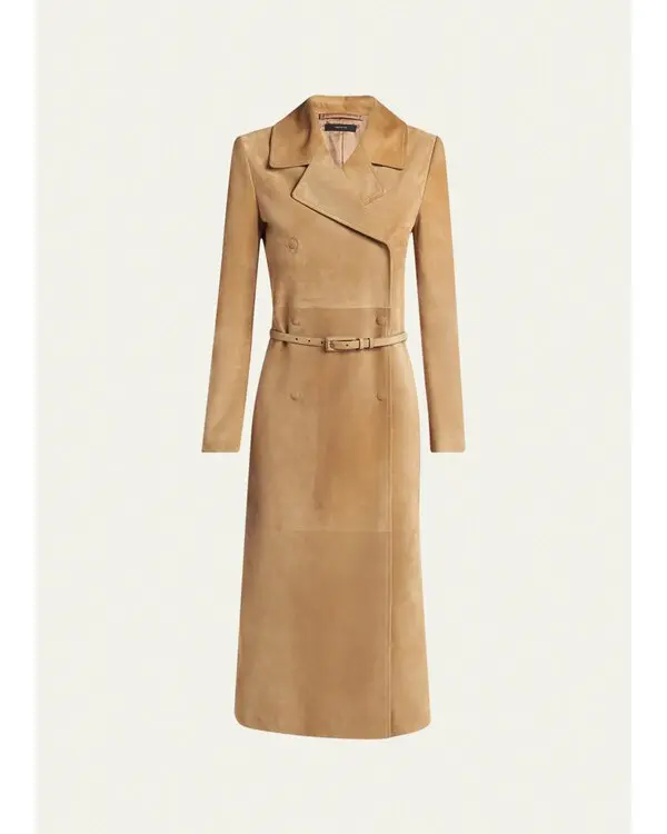 TOM FORD Belted Suede Long Trench Coat