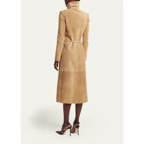 TOM FORD Belted Suede Long Trench Coat