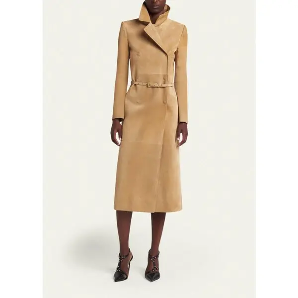 TOM FORD Belted Suede Long Trench Coat