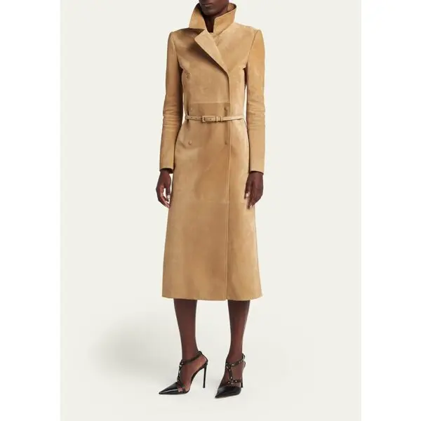 TOM FORD Belted Suede Long Trench Coat