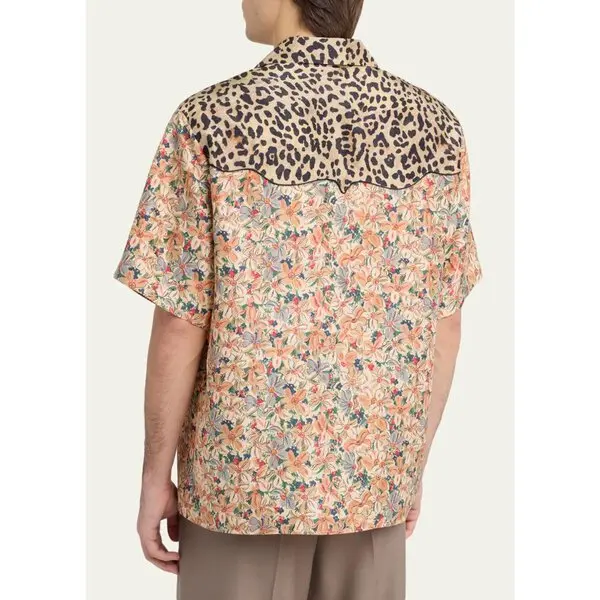 Valentino Garavani Leopard Floral Silk Camp Shirt