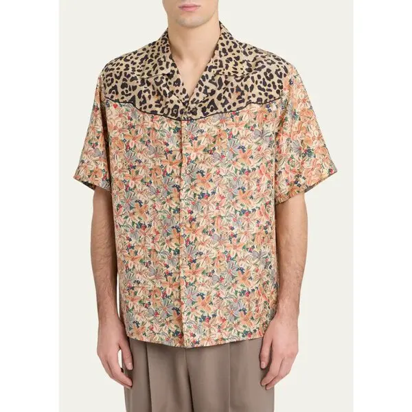 Valentino Garavani Leopard Floral Silk Camp Shirt