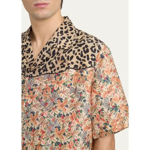 Valentino Garavani Leopard Floral Silk Camp Shirt