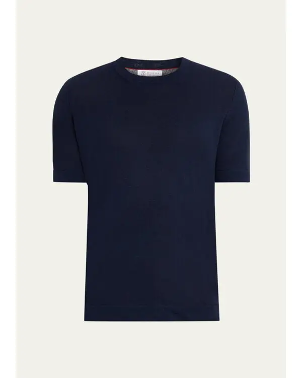 Brunello Cucinelli Linen And Cotton Knit Short-sleeve Sweater - Navy