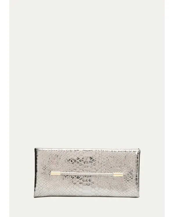 TOM FORD Ava Snake-embossed Printed Leather Clutch - Silver